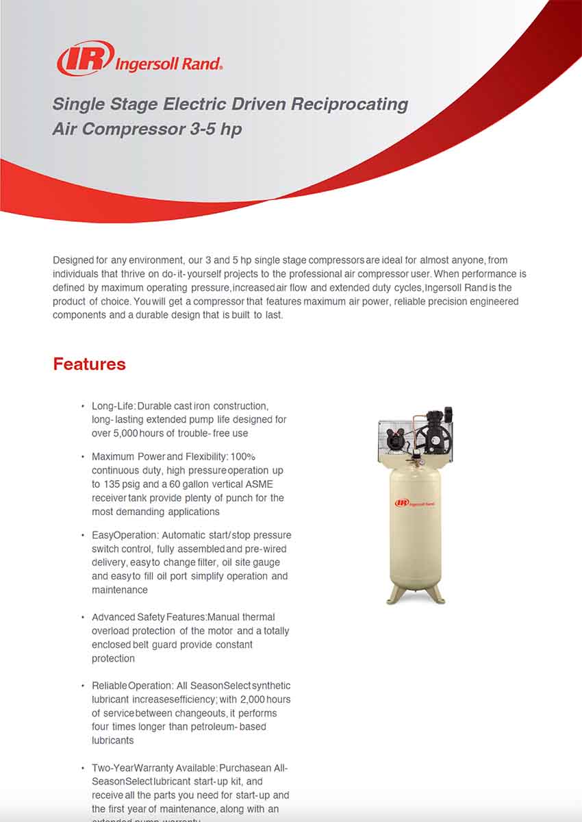 Single Stage Reciprocating Air Compressors | Wiseworth Canada ...